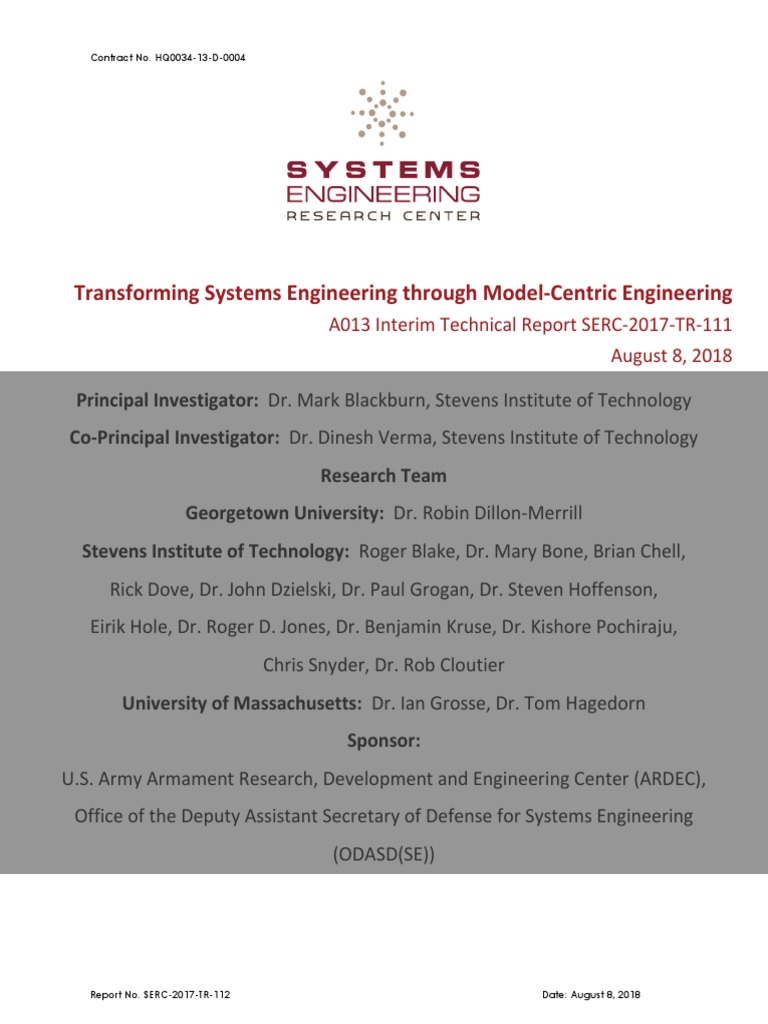 Transforming Systems Engineering Through Model-Centric Engineering ...