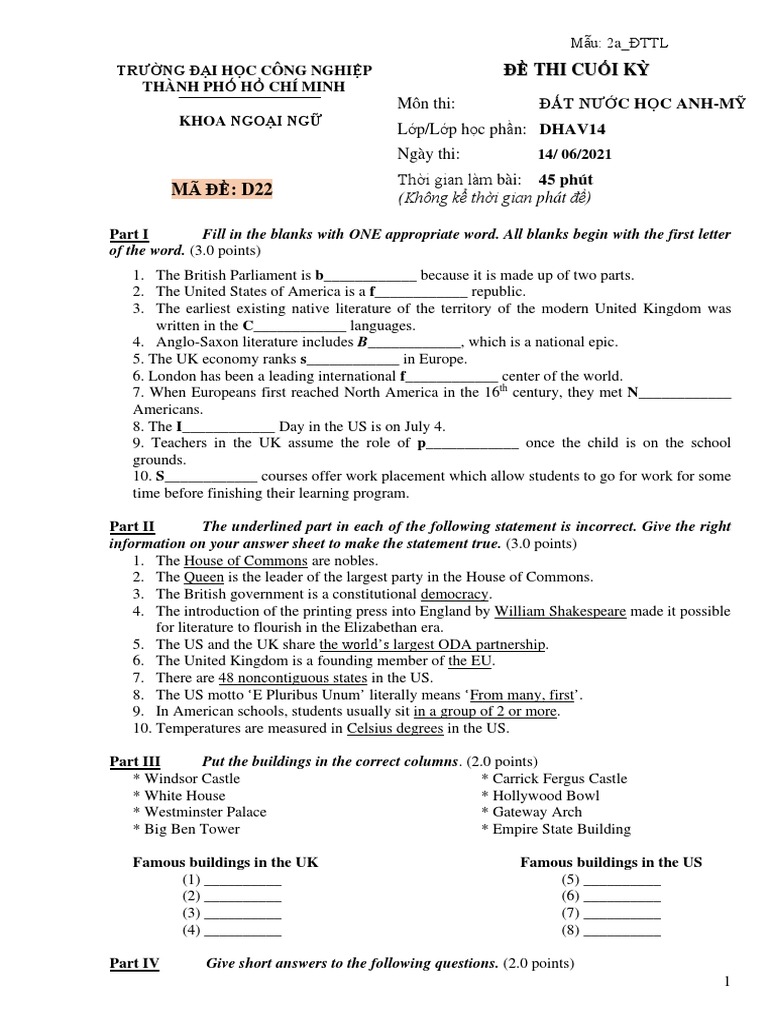 English-American Studies Quiz | PDF