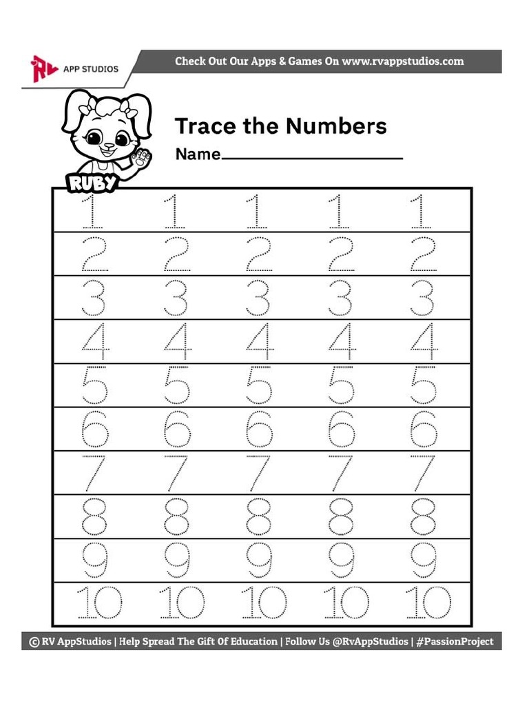 129 Free Printable Worksheets For Kids Dotted Numbers To Trace 1 10 ...