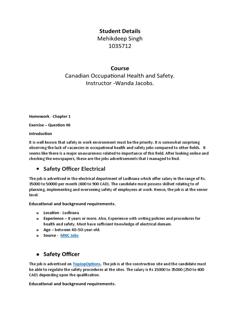 Health and Safety Assignment | PDF | Occupational Safety And Health ...