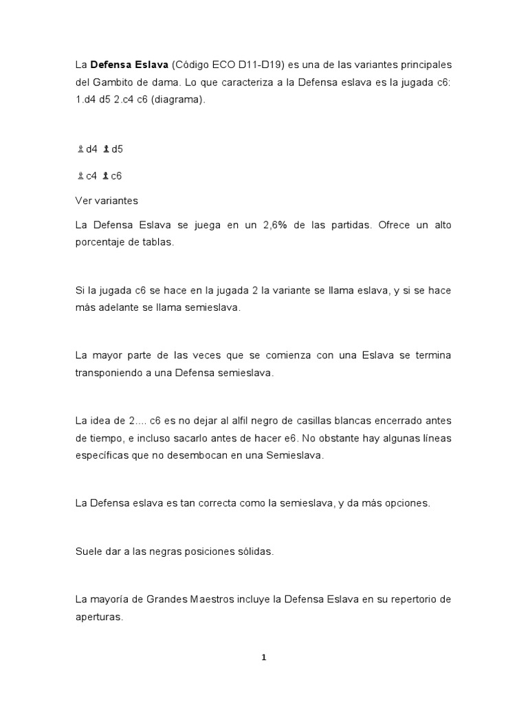 Defensa Eslava en Ajedrez | PDF
