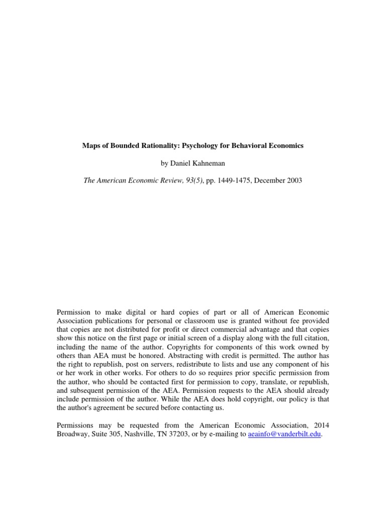 Maps of Bounded Rationality: Psychology For Behavioral Economics | PDF