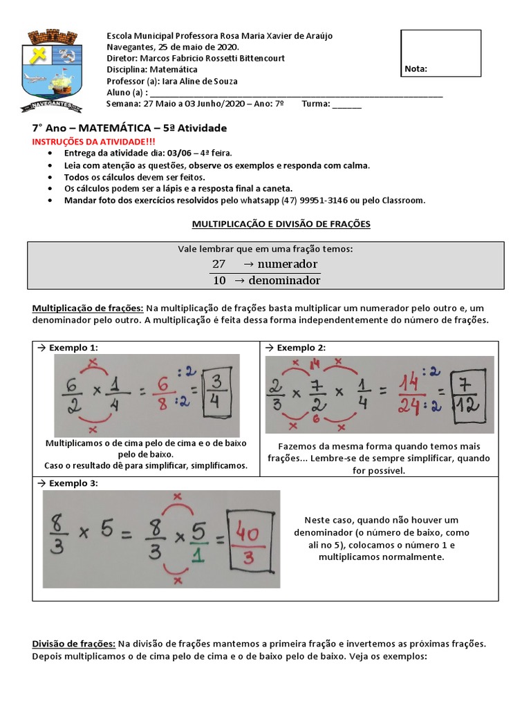 Multiplicação e Divisão de Frações | PDF | Aritmética | Matemática ...