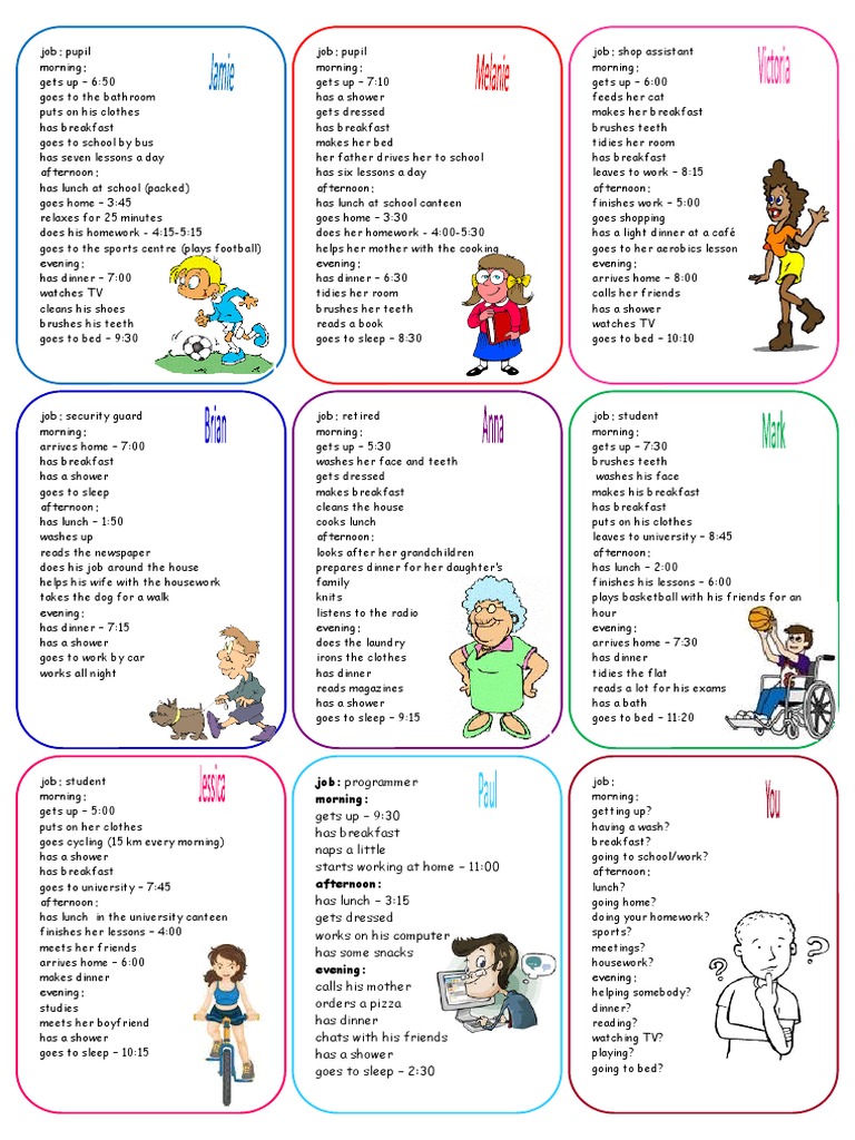 Daily Routines Speaking Cards Conversation Topics Dialogs Fun ...