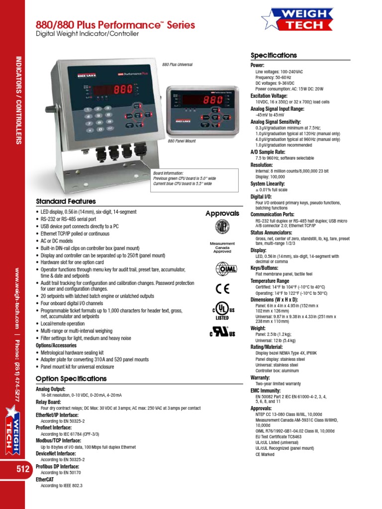 880/880 Plus Performance Series: Specifications | PDF | Usb | Analog To ...