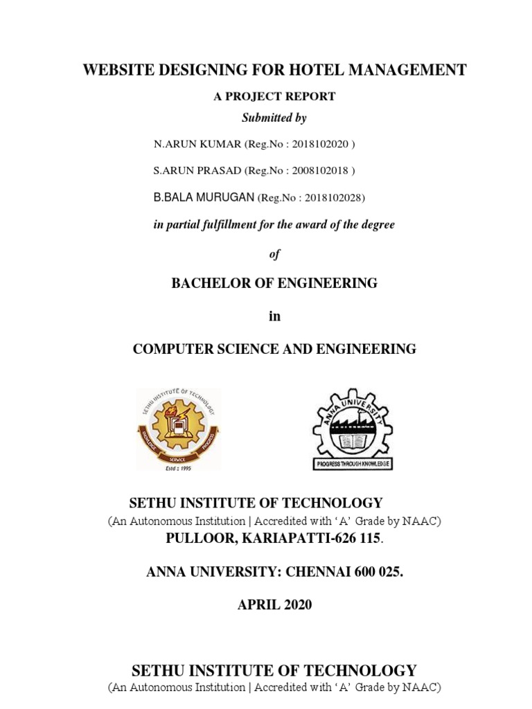 Website Designing For Hotel Management: Bachelor of Engineering in Computer Science and ...