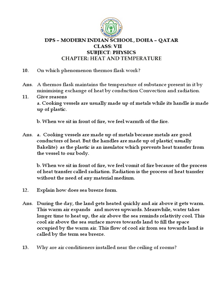 Heat and Temperature Notes 2 - Class 7-2021-22 | PDF | Heat Transfer ...