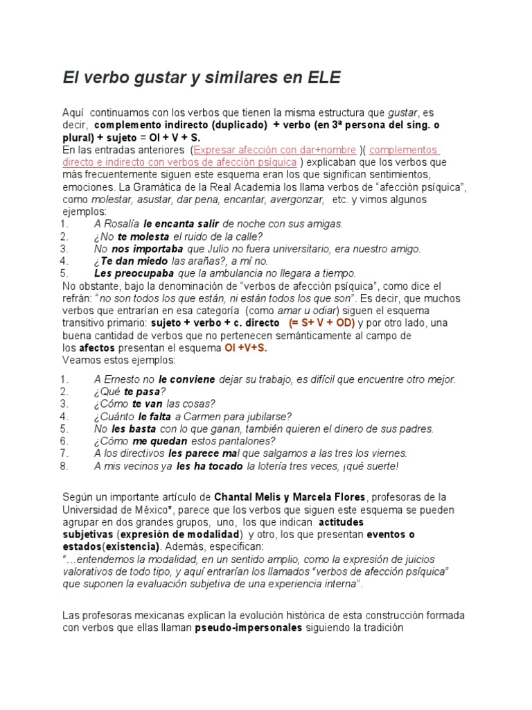 El Verbo Gustar y Similares en ELE | PDF | Objeto (gramática) | Verbo
