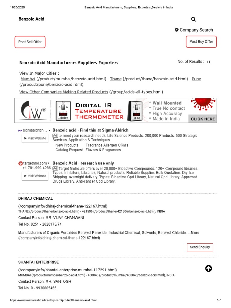 Benzoic Acid Manufacturers, Suppliers, Exporters, Dealers in India ...
