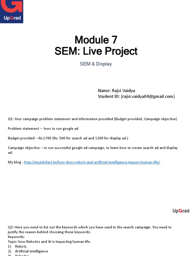 MICA - SEM&Display - Liveproject RAJVI VAIDYA PDF | PDF | Artificial Intelligence | Intelligence ...