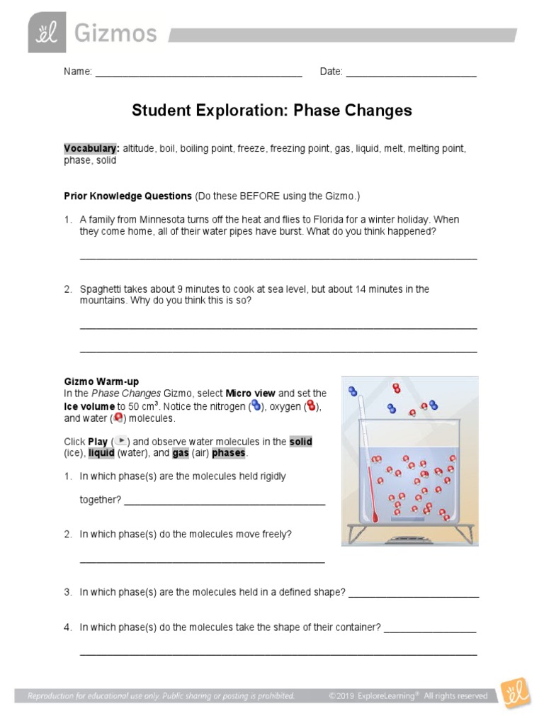 Student Exploration: Phase Changes | PDF | Freezing | Ice