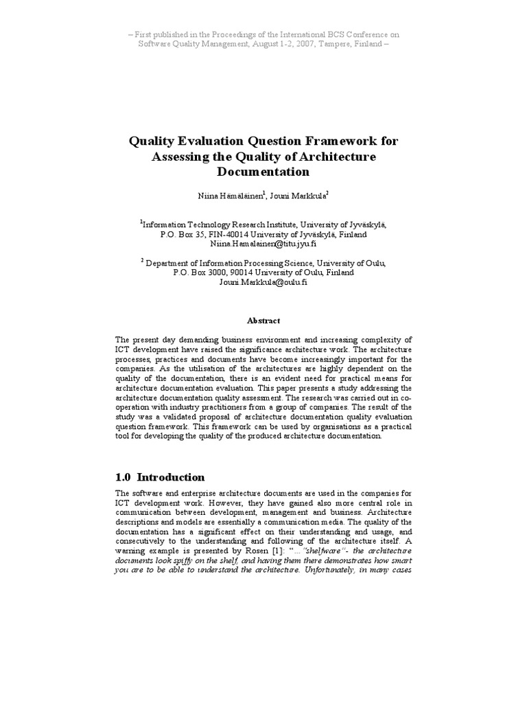 Architecture Documentation Quality Framework | PDF | Conceptual Model ...