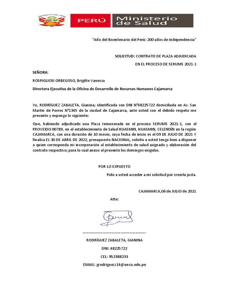 Solicitud Directora DIRESA | PDF