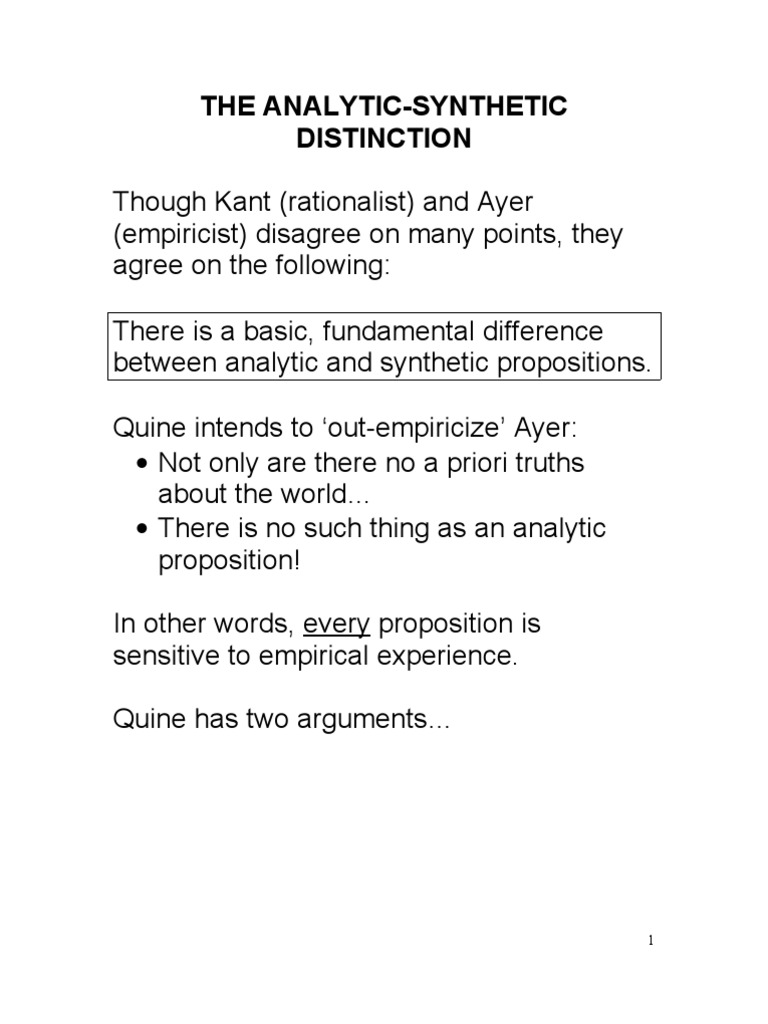 The Analytic-Synthetic Distinction | PDF | A Priori And A Posteriori ...