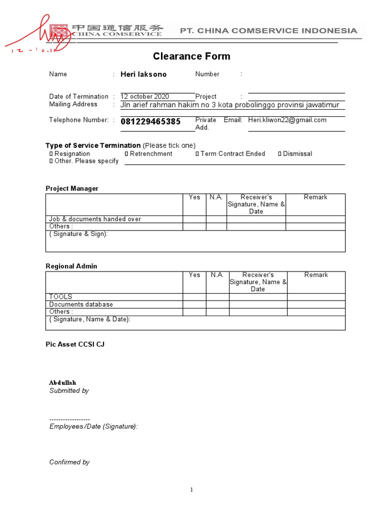 Clearance For Employees Template Heri Laksono2 | PDF | Law