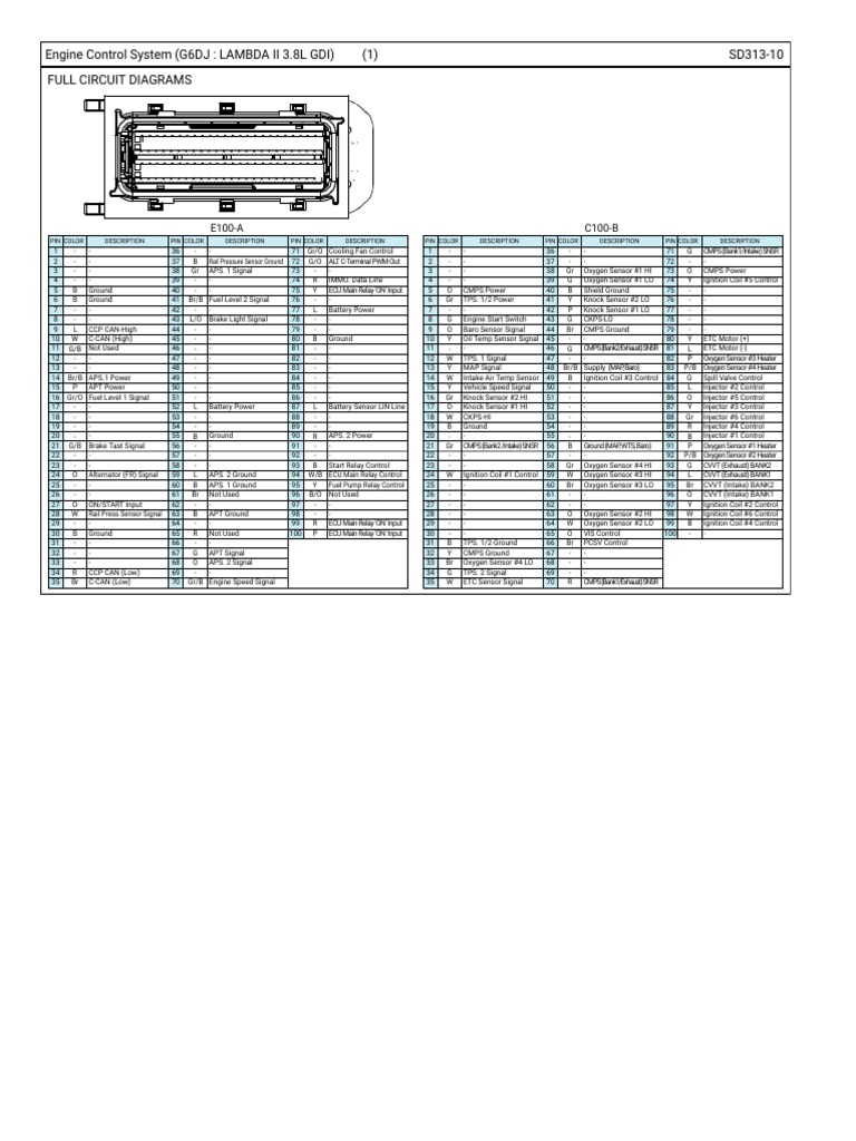 Full Circuit Diagrams SD313-10 Engine Control System (G6DJ: LAMBDA II 3.8L GDI) | PDF | Fuel ...