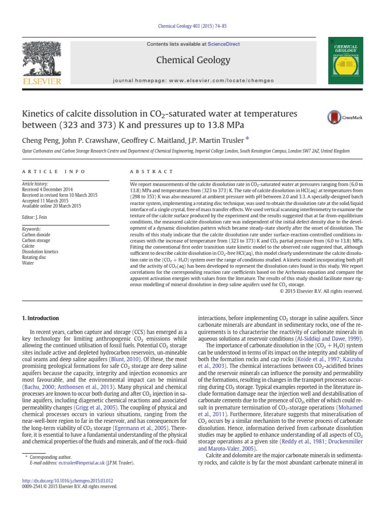 Chemical Geology: Cheng Peng, John P. Crawshaw, Geoffrey C. Maitland, J ...