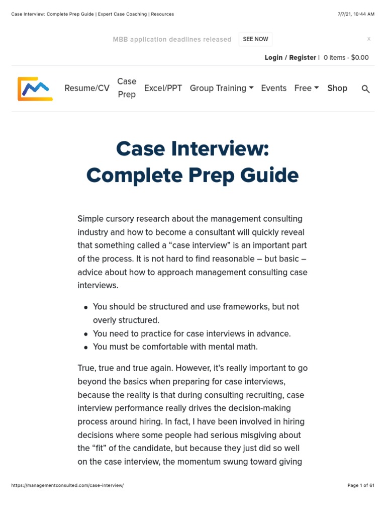 Case Interview: Complete Prep Guide - Expert Case Coaching - Resources | PDF | Mergers And ...