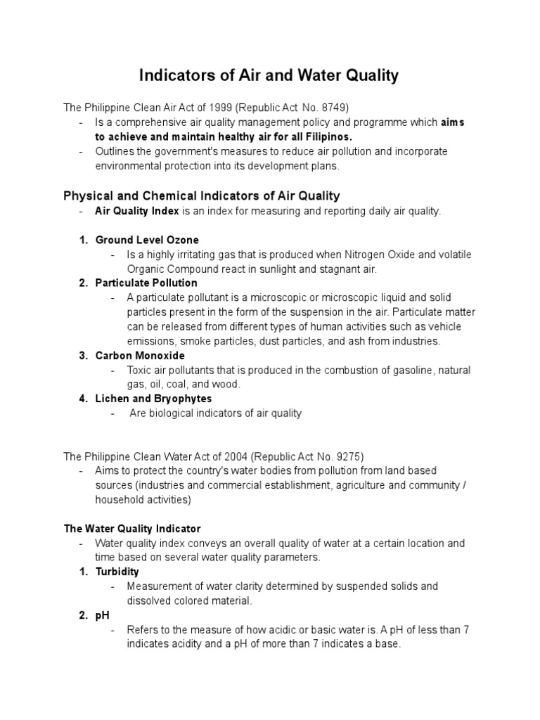 Indicators of Air and Water Quality | PDF | Water Quality | Air Pollution