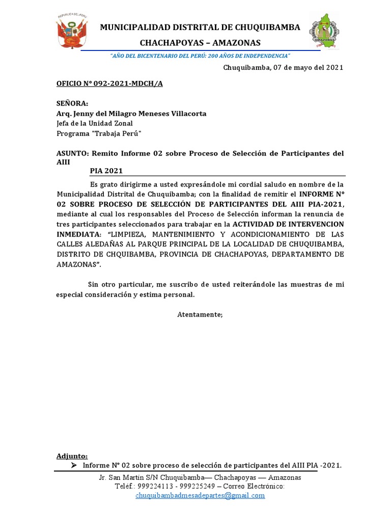Oficio 092 - Informe Trabaja | PDF