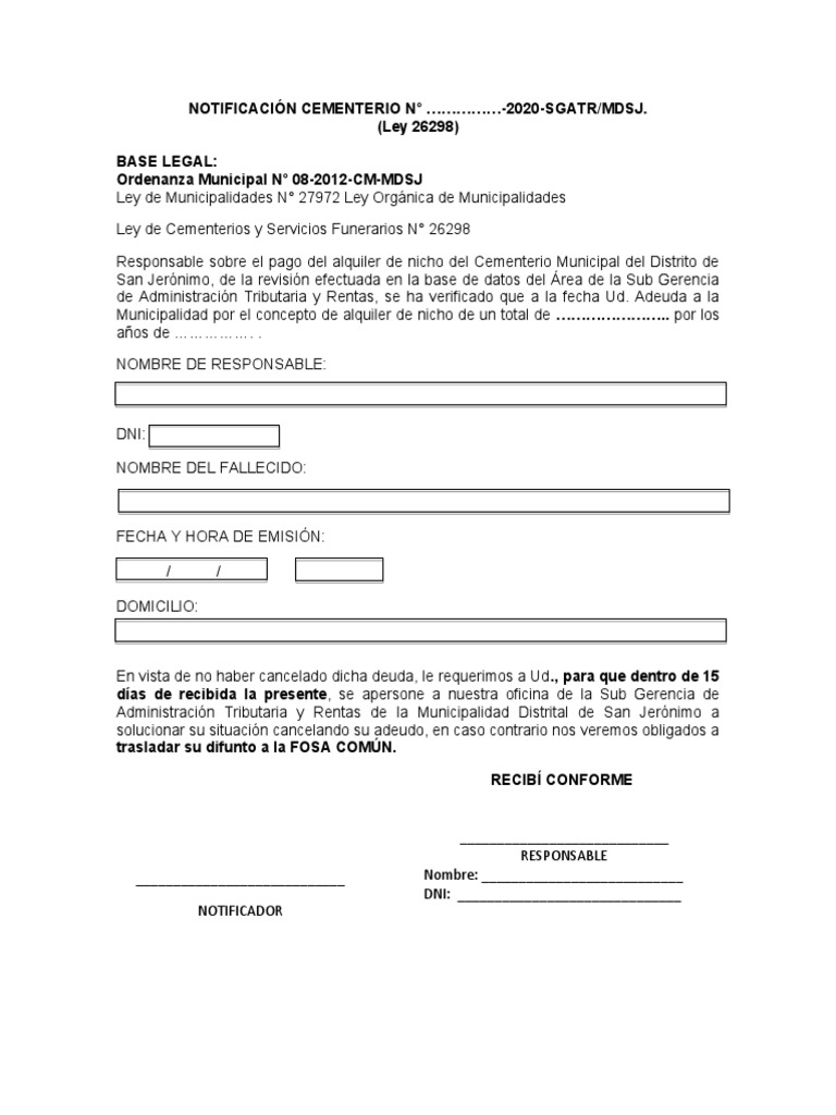 Notificación Cementerio | PDF