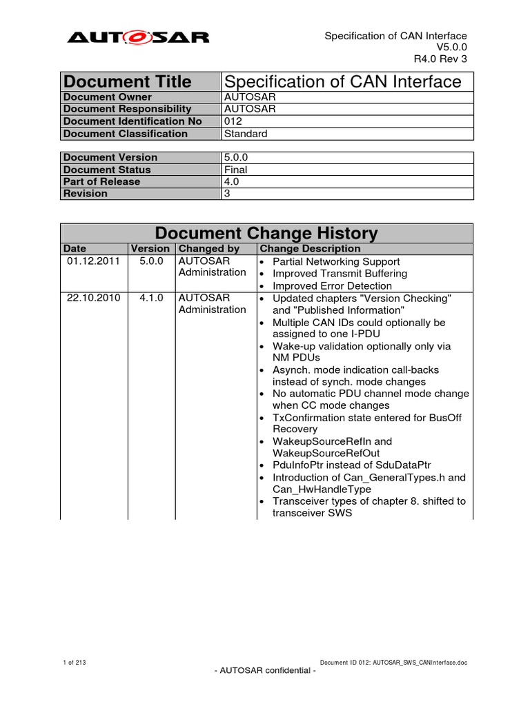 Autosar Sws Caninterface | PDF | Device Driver | Specification (Technical Standard)