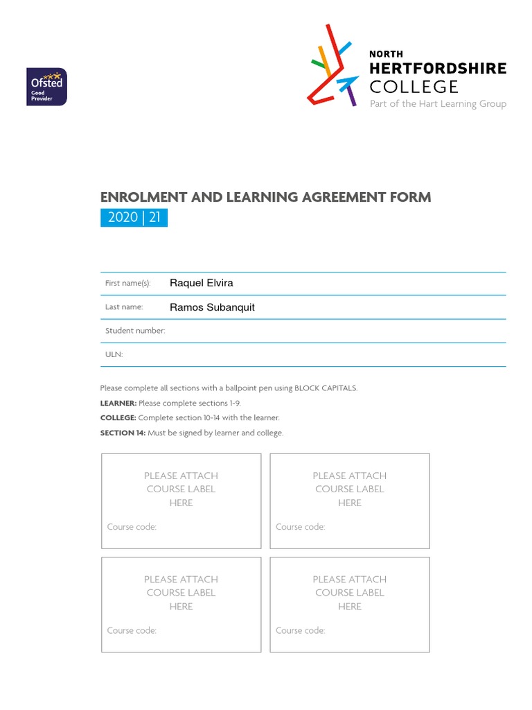 Enrolment Form and Learning Agreement - 2020 - 21 V4 | PDF | Academic ...