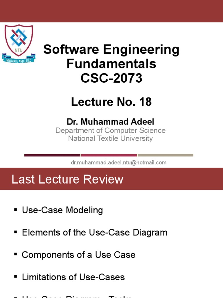 Software Engineering Fundamentals CSC-2073: Lecture No. 18 | PDF | Use ...