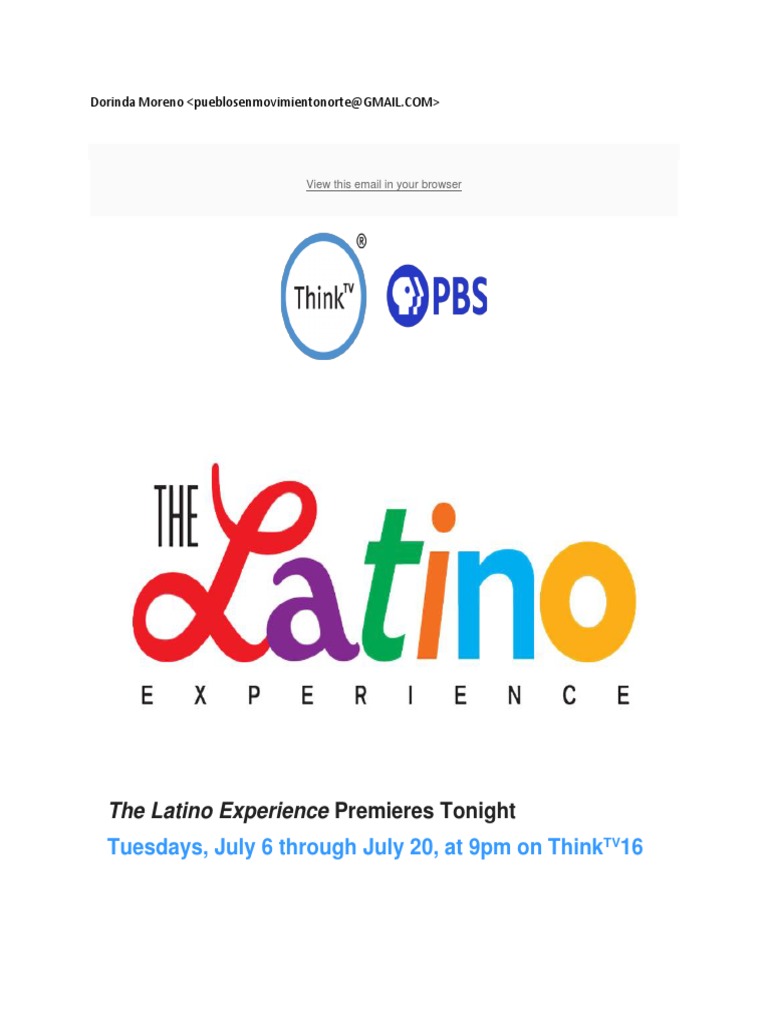 LRL The Latino Experience Premieres Tonight PBS Think TV 16 | PDF
