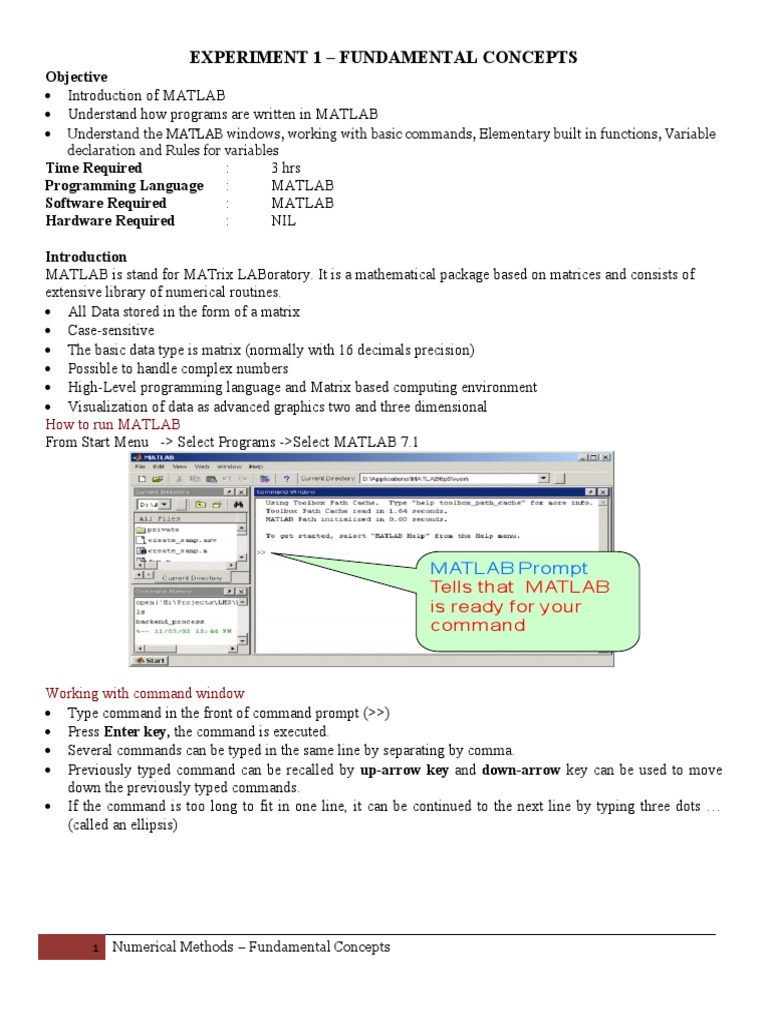 Experiment 1 - Fundamental Concepts | PDF | Matlab | Parameter (Computer Programming)
