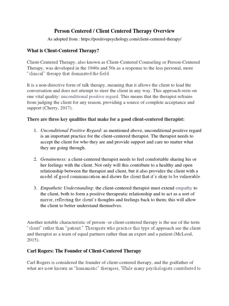 Person Centered Therapy Overview | PDF