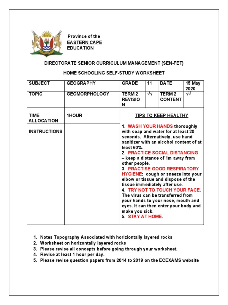 Geography Grade 11 ANotes and Worksheet On Topography Associated With ...