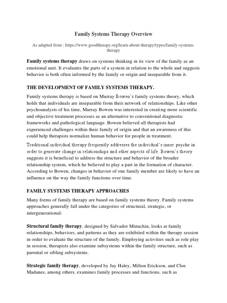 Family Systems Therapy Overview | PDF | Family Therapy | Psychotherapy