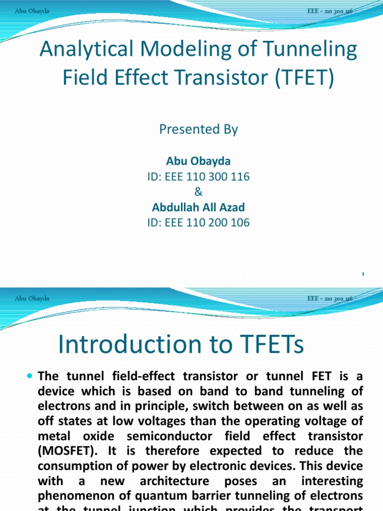 Analytical Modeling of Tunneling Field Effect Transistor (TFET) | PDF | Field Effect Transistor ...