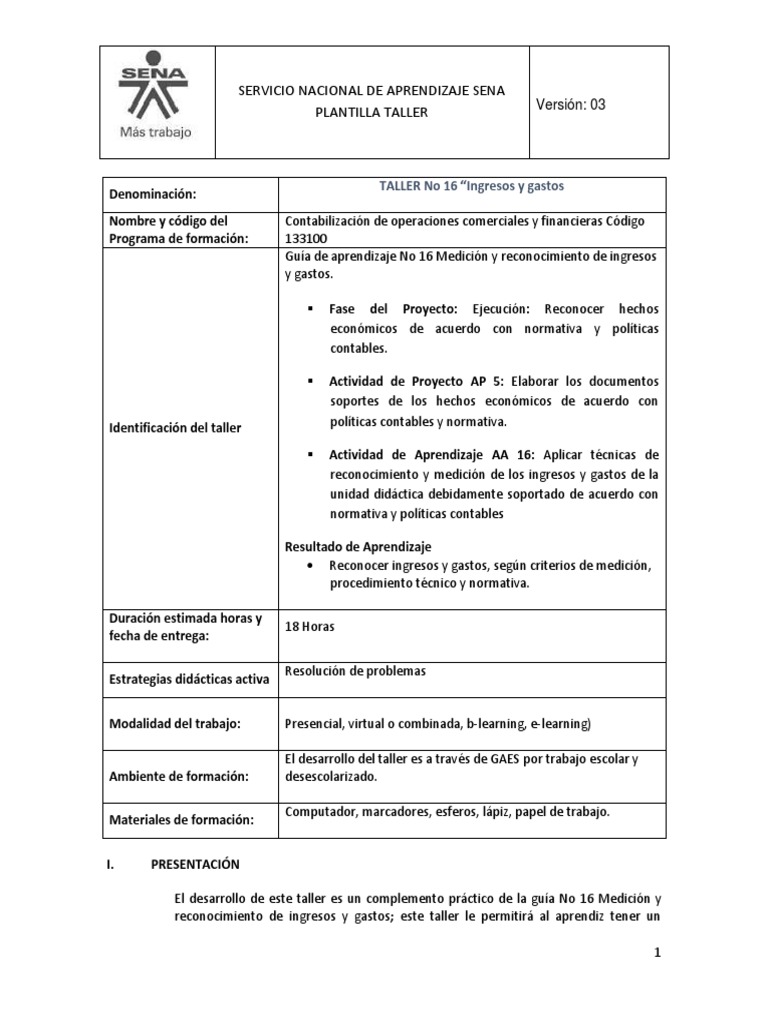 Taller de Ingresos y Gastos SENA | PDF | normas internacionales de ...