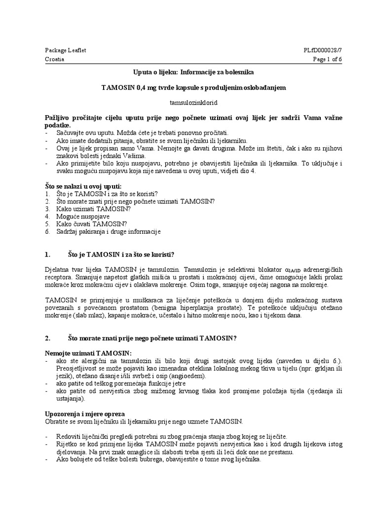 Tamosin SR Tvrde Kapsule U IKmV2Tp | PDF