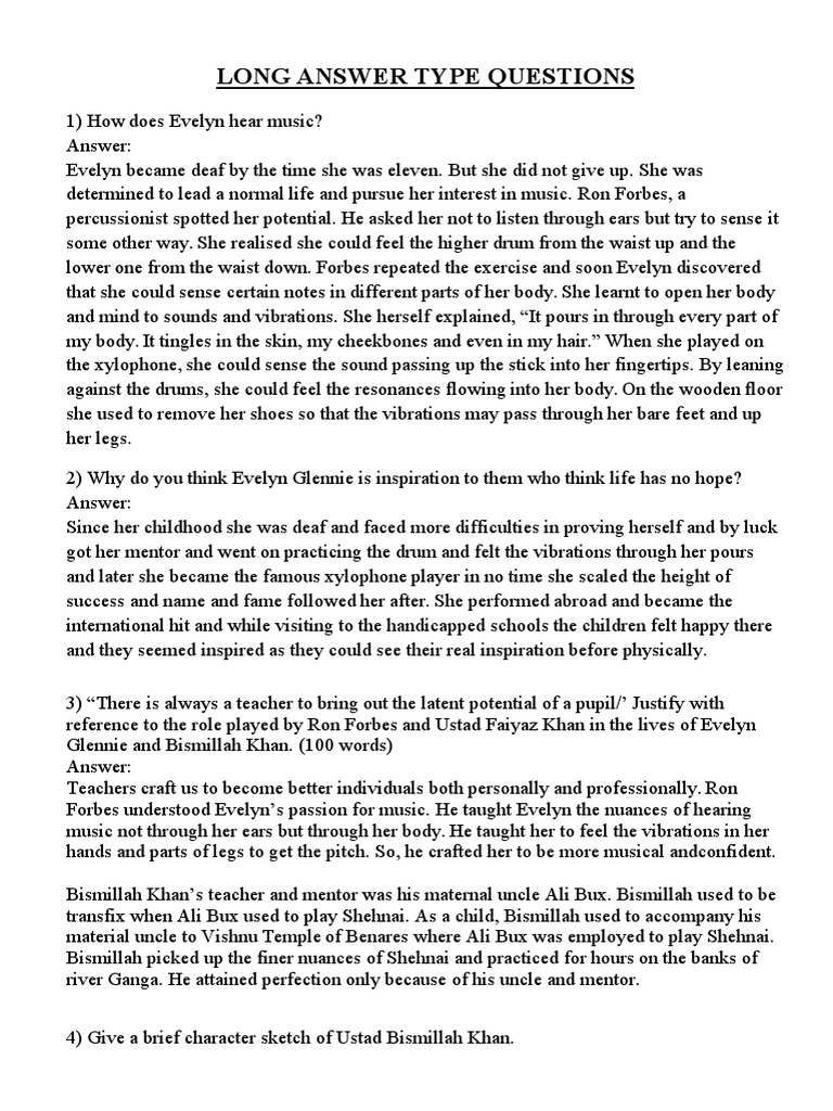 Long Answer Type Questions | PDF | Entertainment (General)