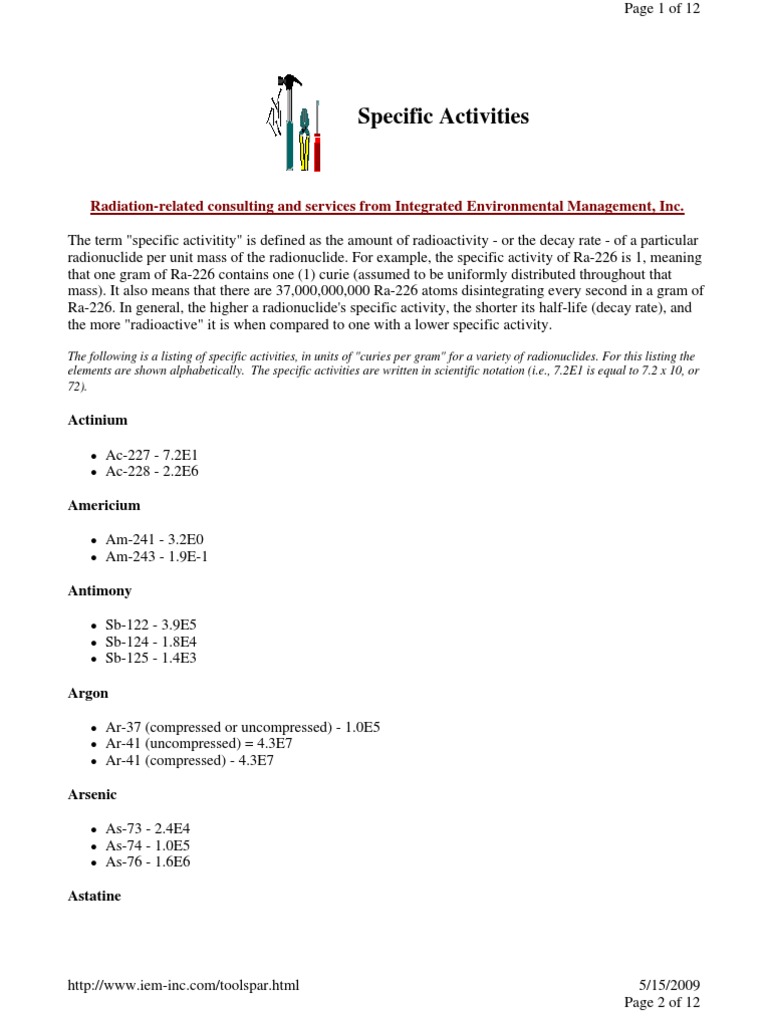 Specific Activities: Radiation-Related Consulting and Services From ...
