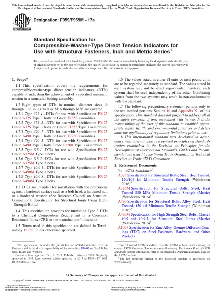 Astm F 959 | PDF | Screw | Heat Treating