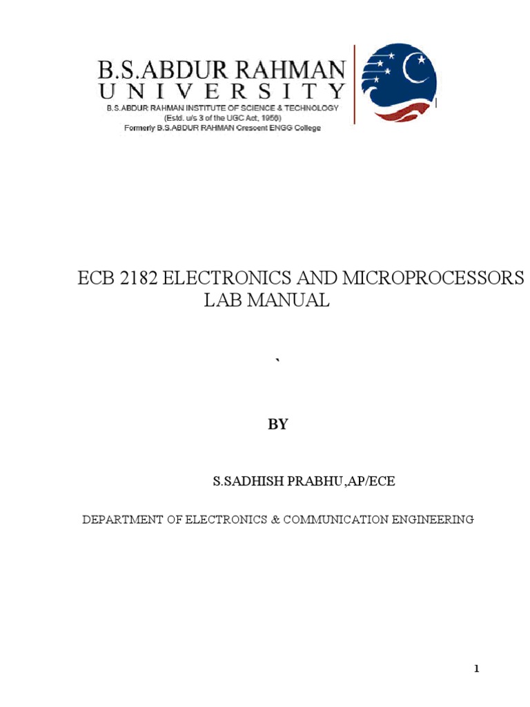 Ecb 2182 Electronics and Microprocessors Lab Manual: S.Sadhish Prabhu, Ap/Ece | PDF | P–N ...