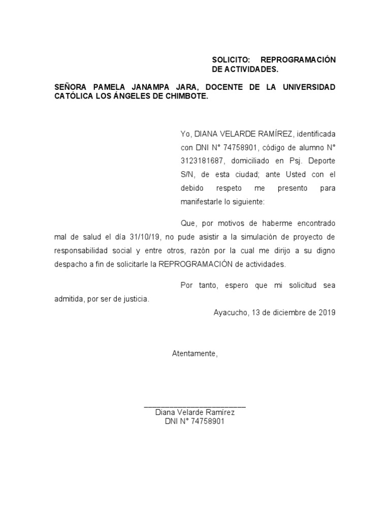 Solicitud Reprogramacion de Actividades Uladesch | PDF