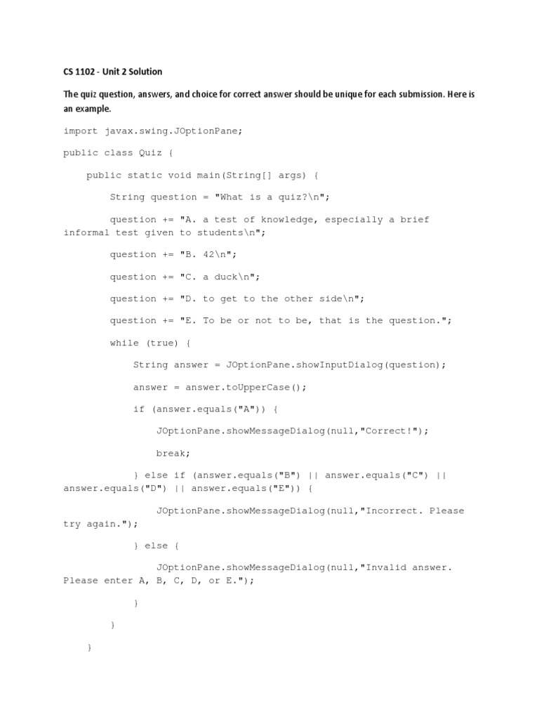 CS 1102 Unit 2 Programming Assignment Solution | PDF