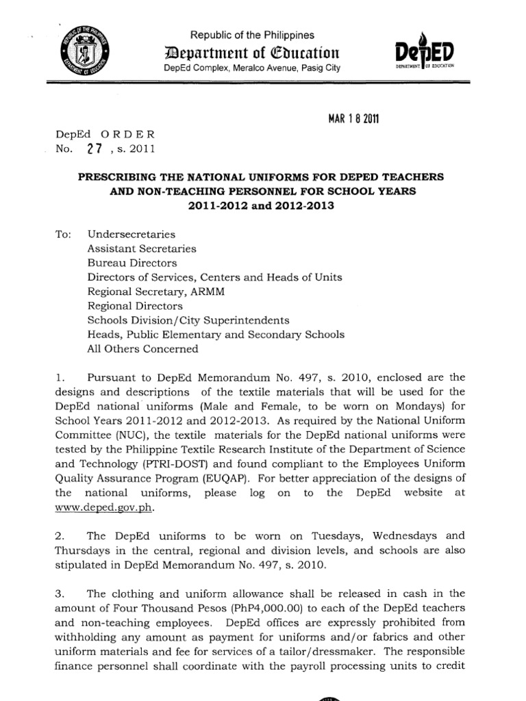 DepED Order No. 27 s. 2011new