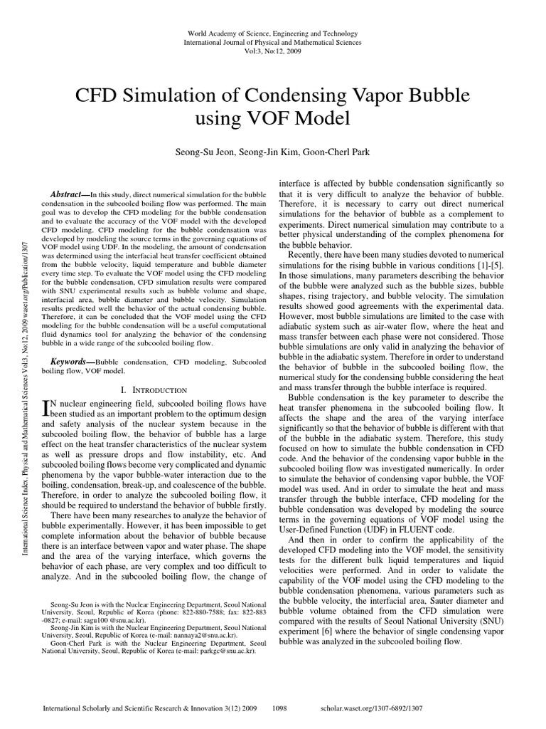 CFD Simulation of Condensing Vapor Bubble Using VOF Model | PDF ...