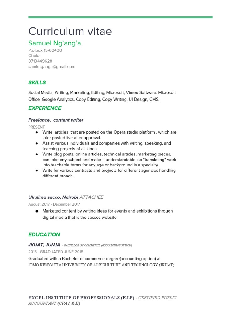 Curriculum Vitae: Samuel Ng'ang'a | PDF