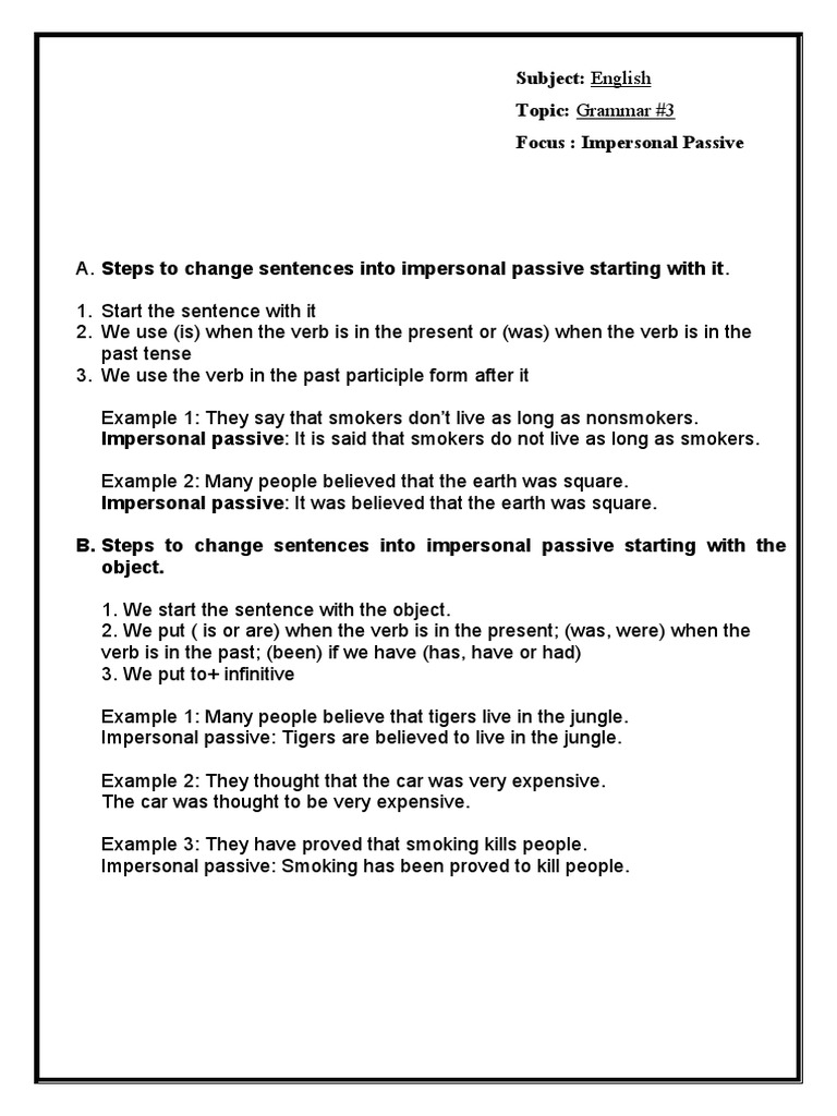 Personal and Impersonal Passive | PDF | Smoking | Verb