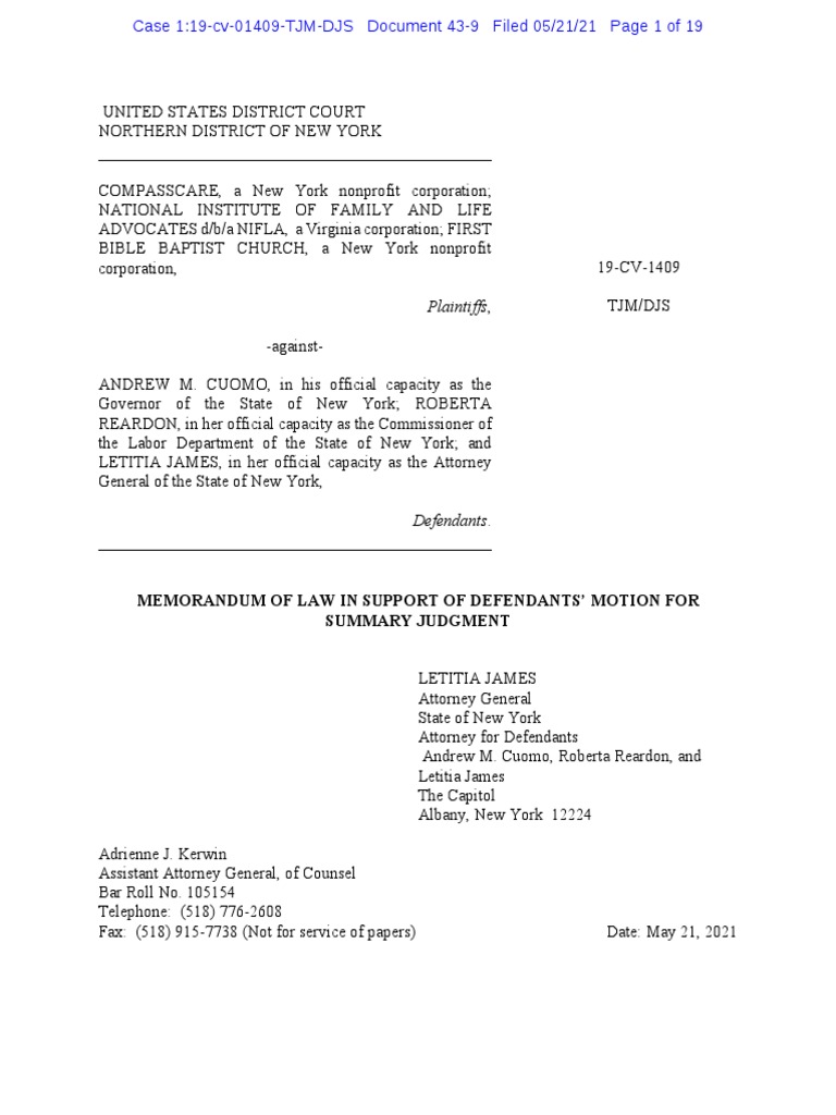 Plaintiffs,: Memorandum of Law in Support of Defendants' Motion For ...