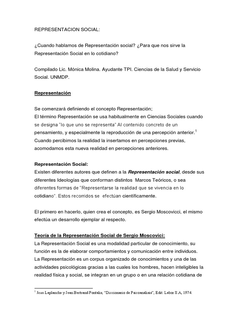 Representacion Social - Molina 2013 | PDF | Percepción | Realidad