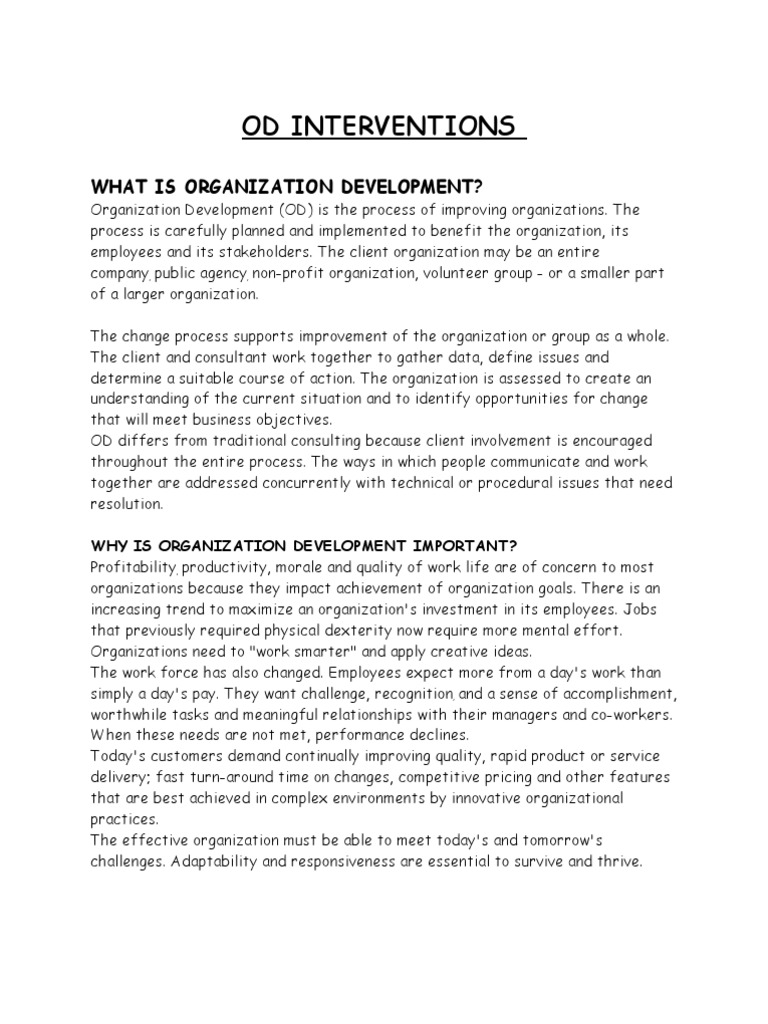 Od Interventions: What Is Organization Development? | PDF | Team ...