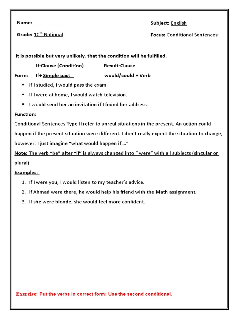 Second Conditional Worksheet | PDF | Syntactic Relationships | Languages